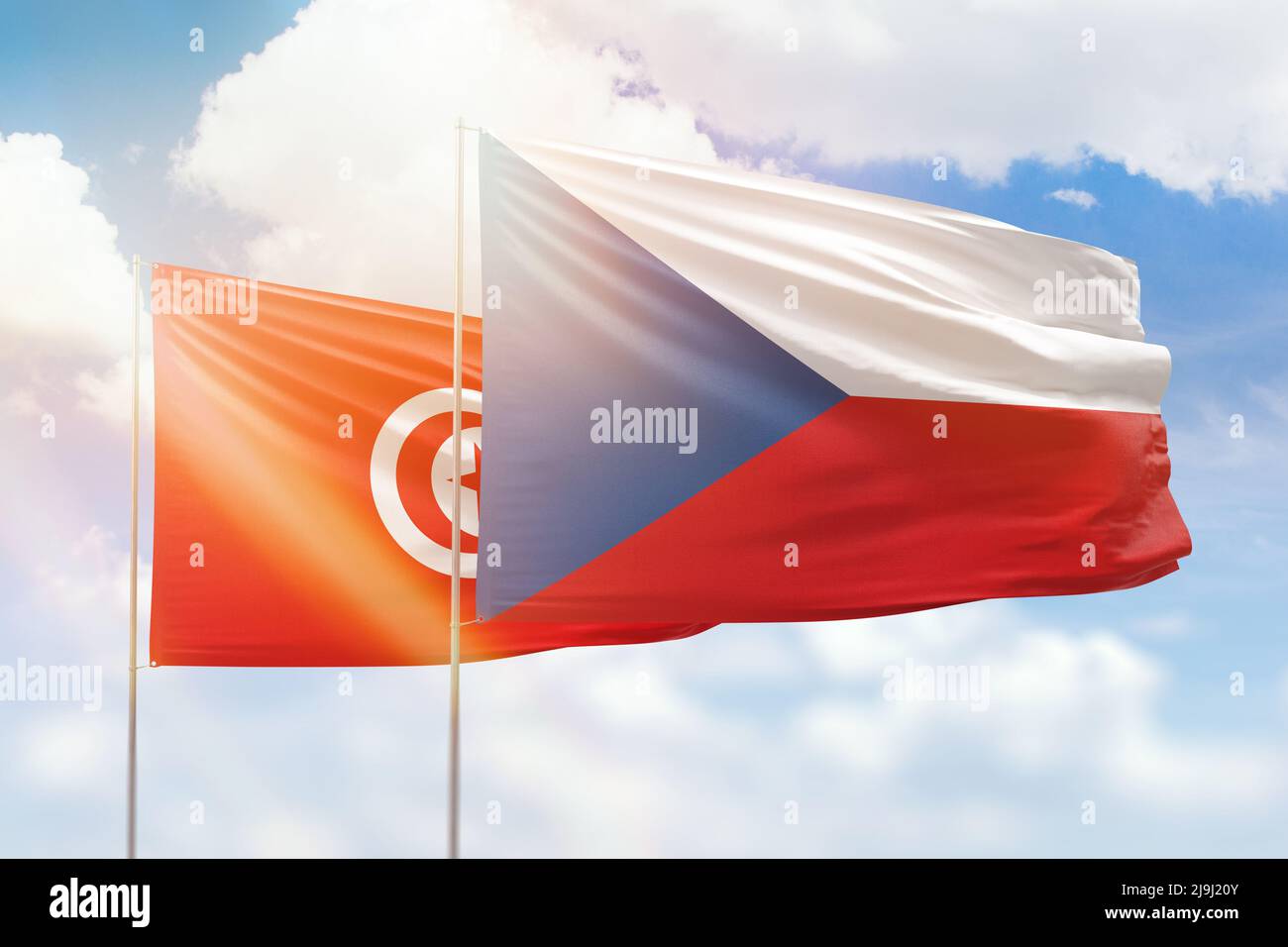 Sunny blue sky and flags of czechia and tunisia Stock Photo - Alamy