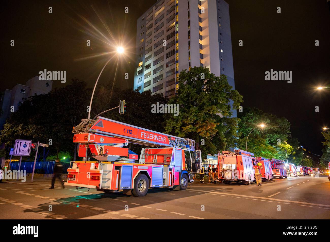 Berlin, Germany. 23rd May, 2022. Fire engines stand in front of a high ...