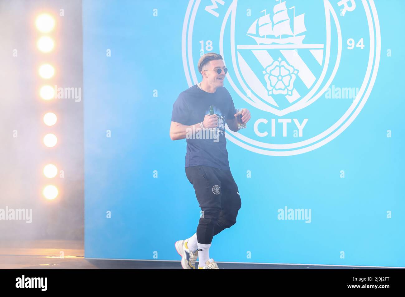 Manchester, UK. 23rd May 2022 Manchester City's Jack Grealish on stage ...