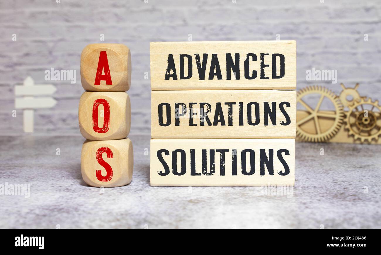 text Advanced Operations Solutions - AOS on wooden block Stock Photo ...