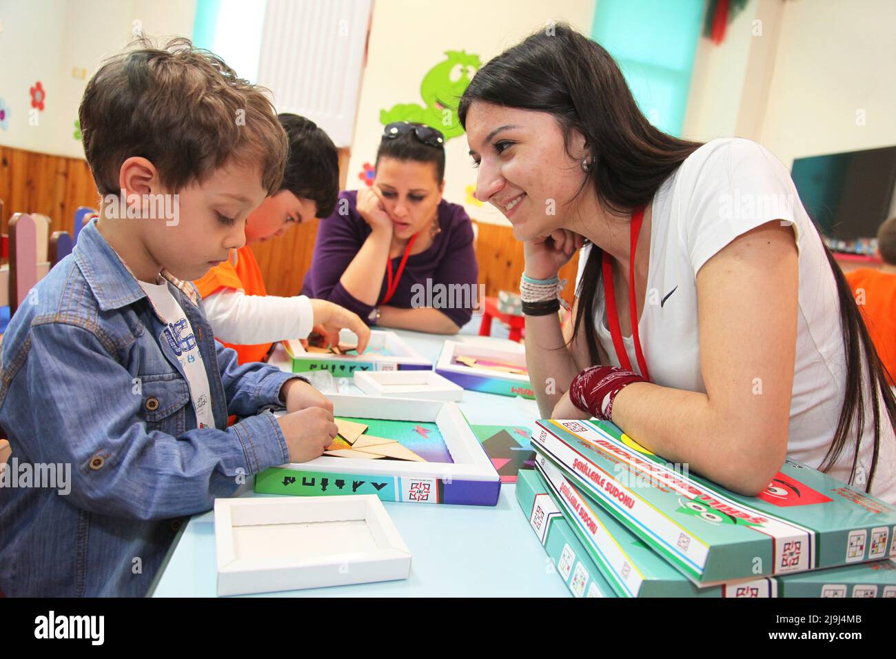 ISTANBUL, TURKEY - APRIL 4: Child learning intelligence games in ...
