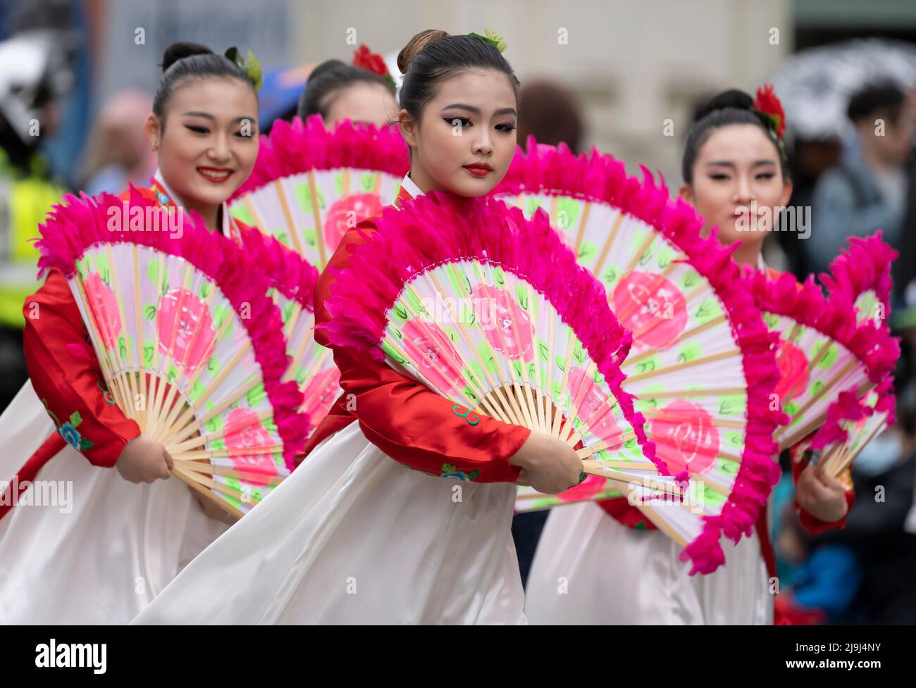 Dancers with fans at the Victoria Day Parade on May 23, 2022 in ...