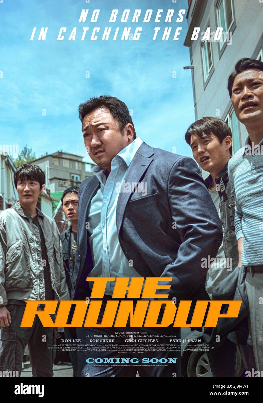 THE ROUNDUP, poster in English, MA Dong-seok (center), 2022. © ABO ...