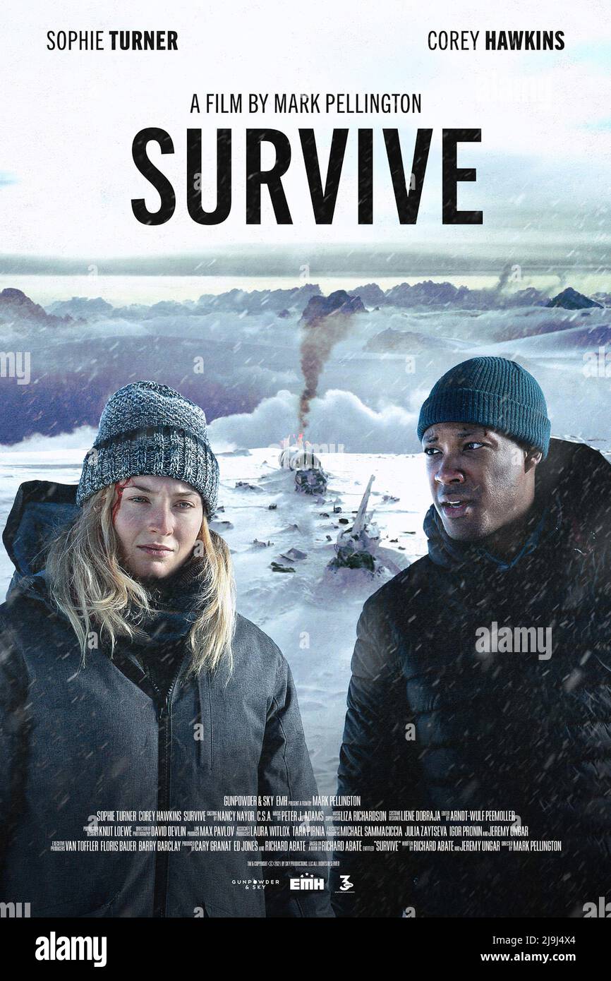 SURVIVE, poster, from left: Sophie Turner, Corey Hawkins, 2022 ...