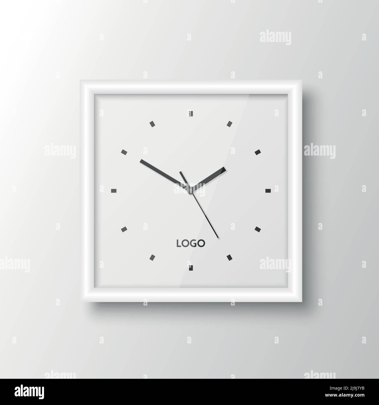 Vector 3d Realistic Square White Wall Office Clock Design Template ...