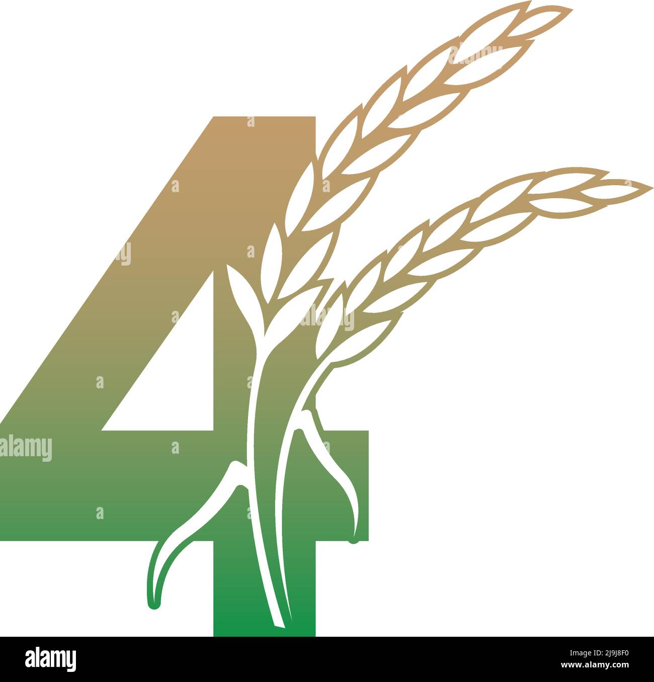 Number 4 with rice plant icon illustration template vector Stock Vector ...