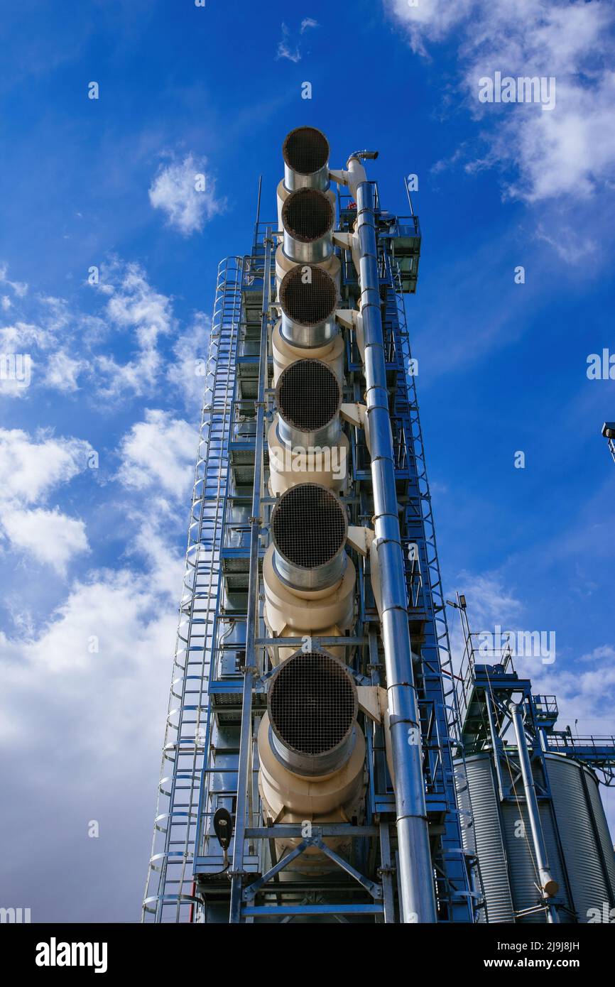 Modern agricultural grain drying complex, close up Stock Photo - Alamy