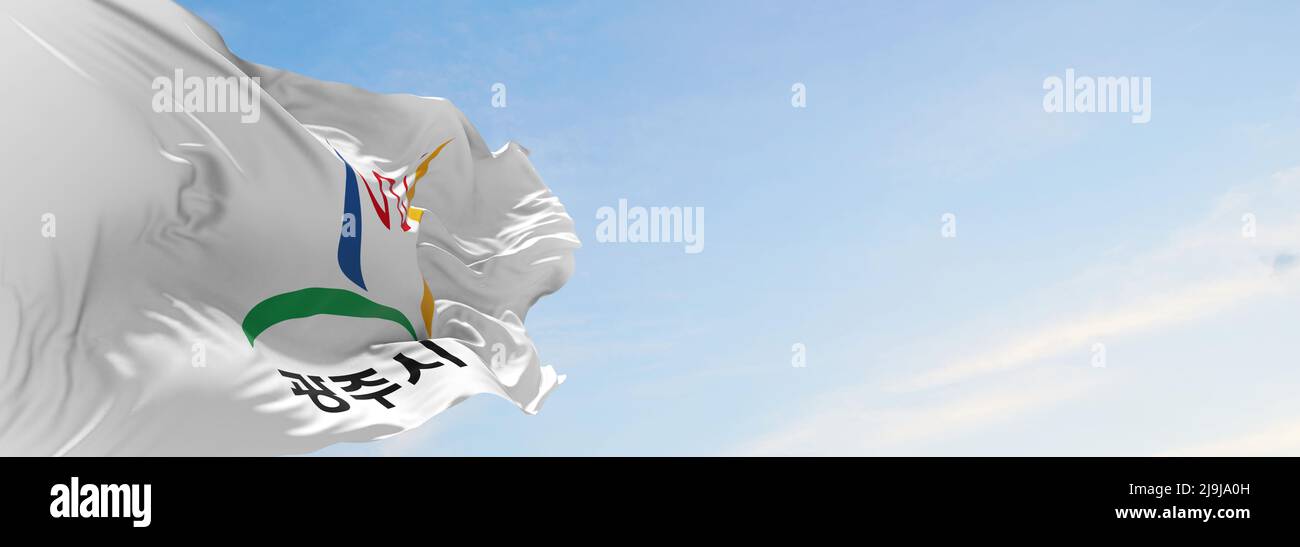 official flag of Gwangju Gyeonggi city, South Korea at cloudy sky ...