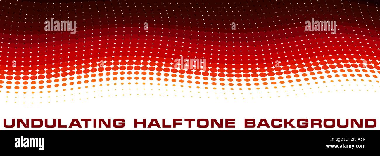 Abstract undulating red halftone background with dots. Wide vector ...