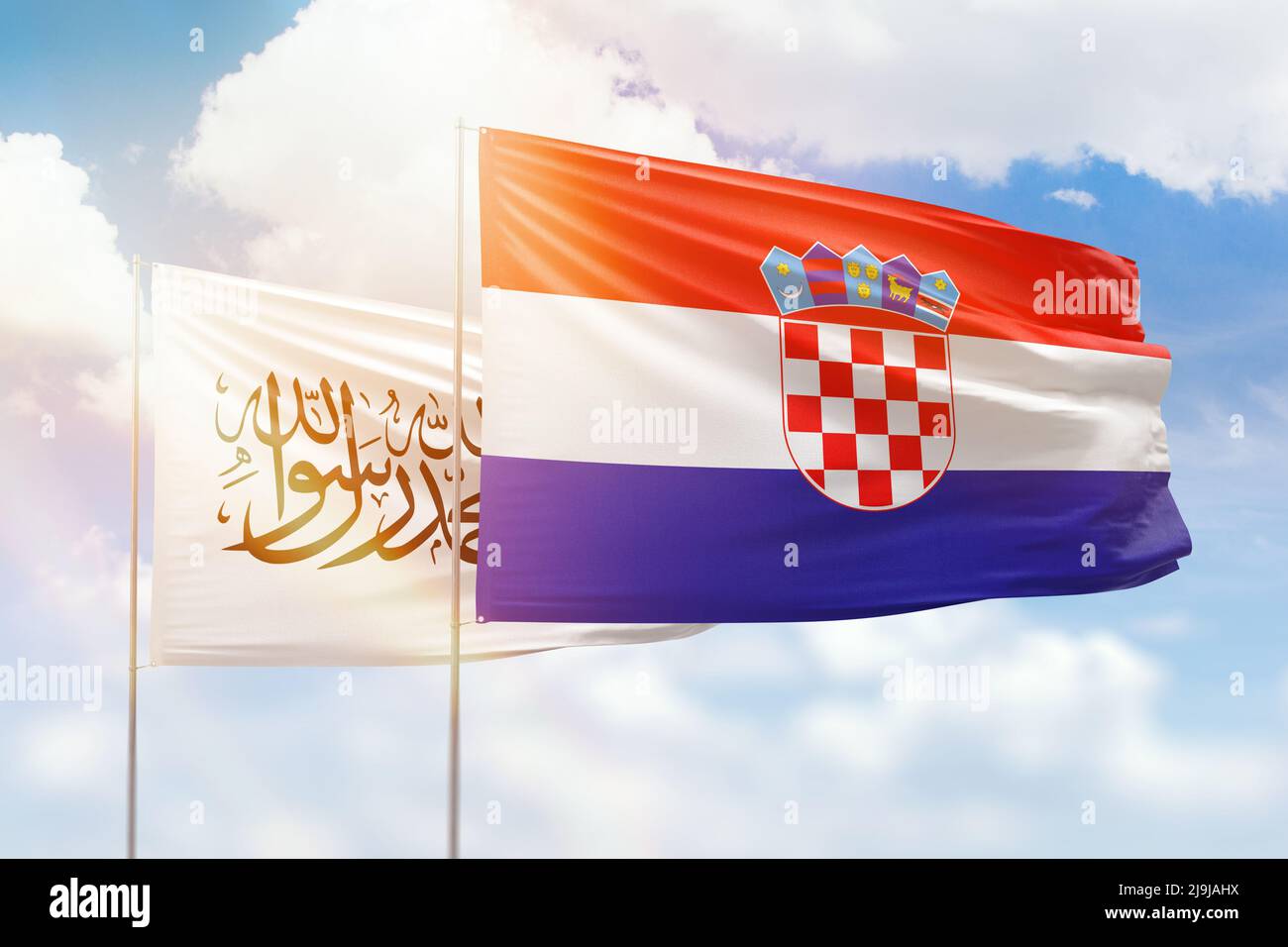 Sunny blue sky and flags of croatia and afghanistan Stock Photo - Alamy