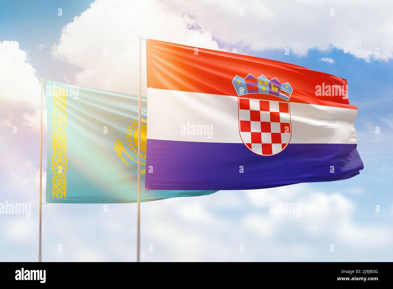 Sunny blue sky and flags of croatia and kazakhstan Stock Photo - Alamy