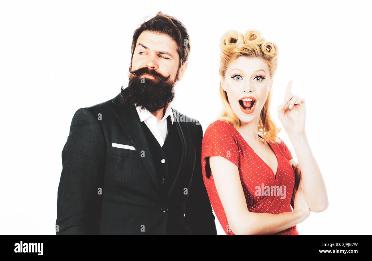 Retro couple with funny face. Vintage people Stock Photo - Alamy