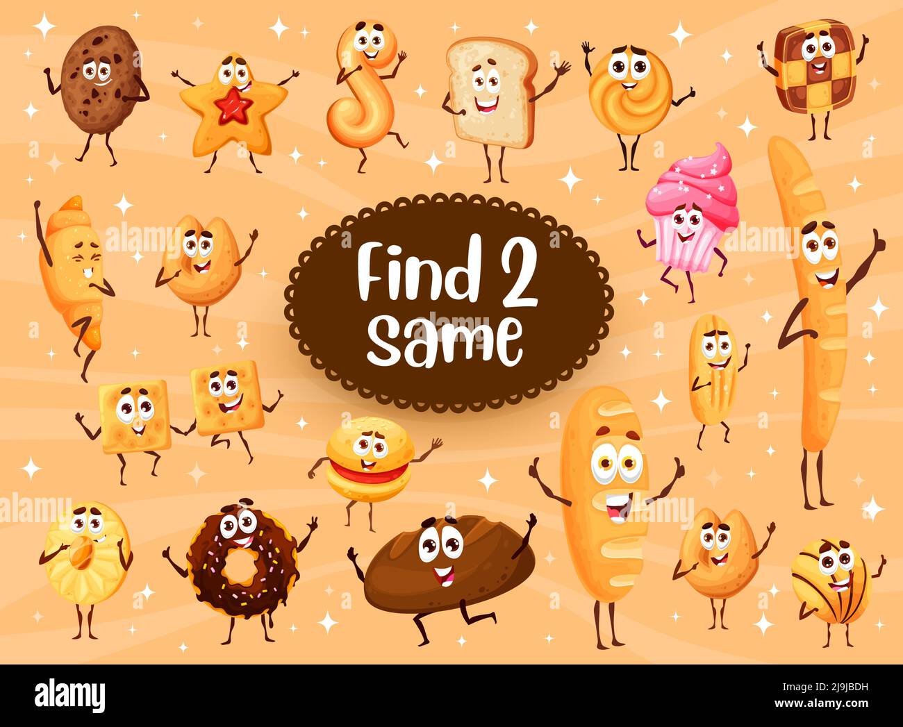 Find two same funny bakery characters. Kids game worksheet. Child ...