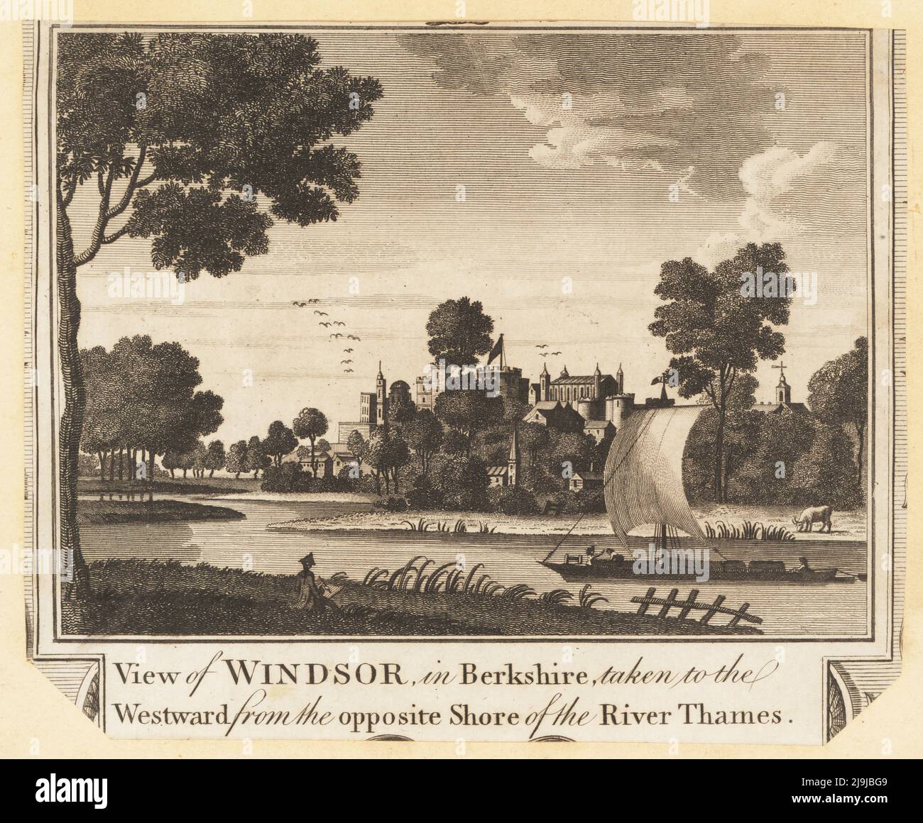 View of Windsor Castle and the river Thames, 1784. The artist sketching ...