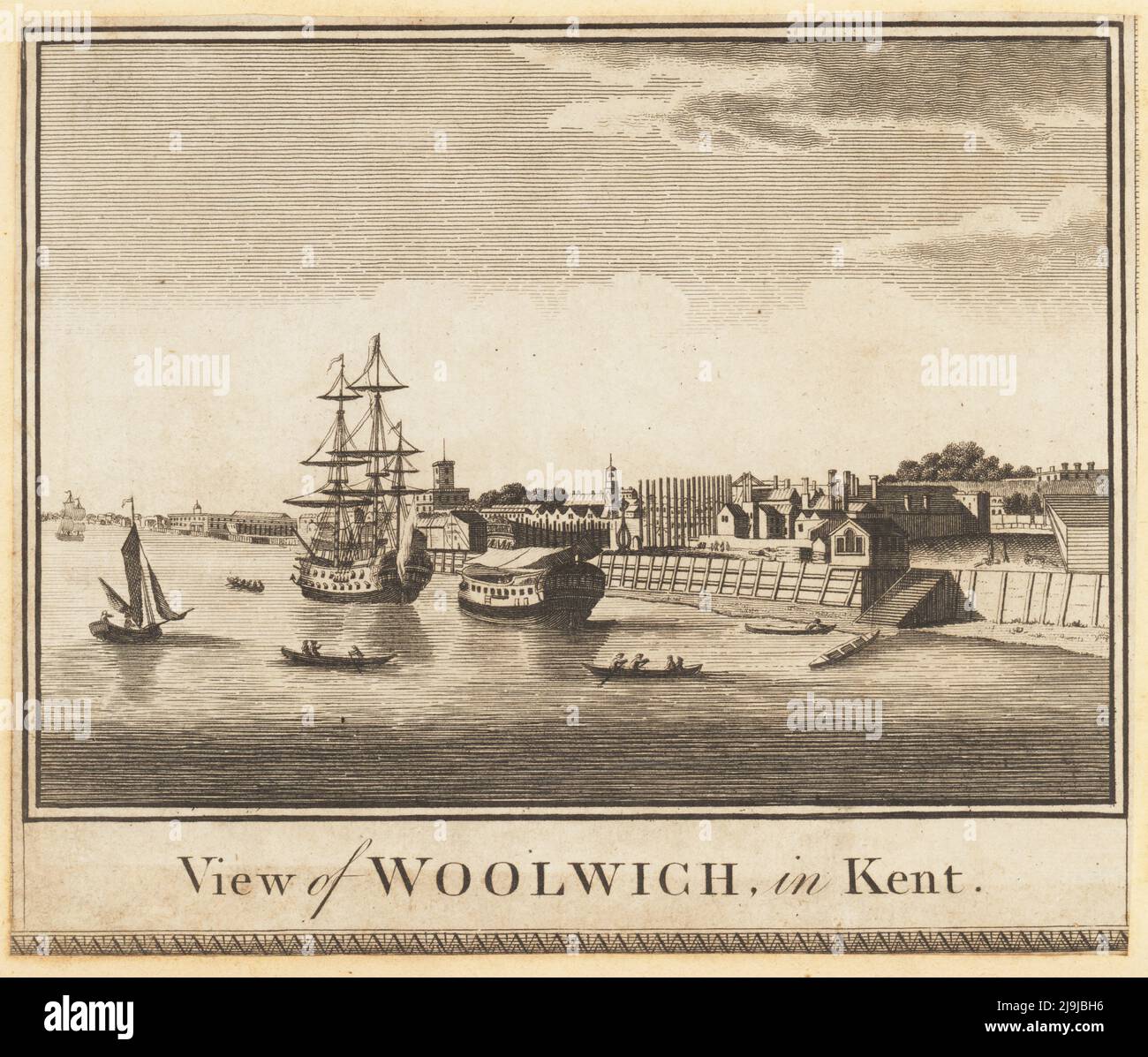 View of the Royal Naval dockyard at Woolwich, London, 1784. A three ...