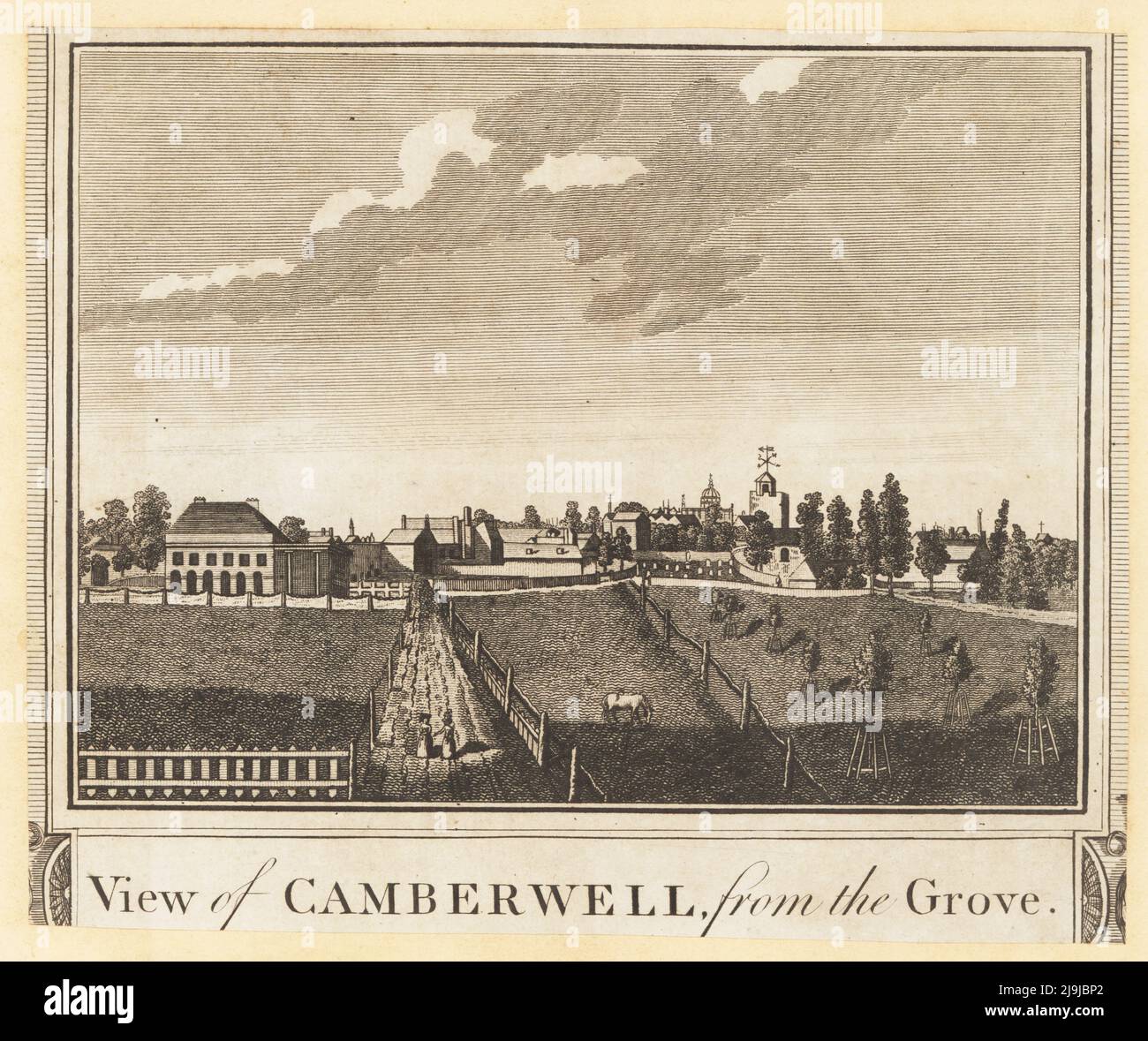 View of Camberwell from the Grove, 1784. Weather vane of the Church of ...