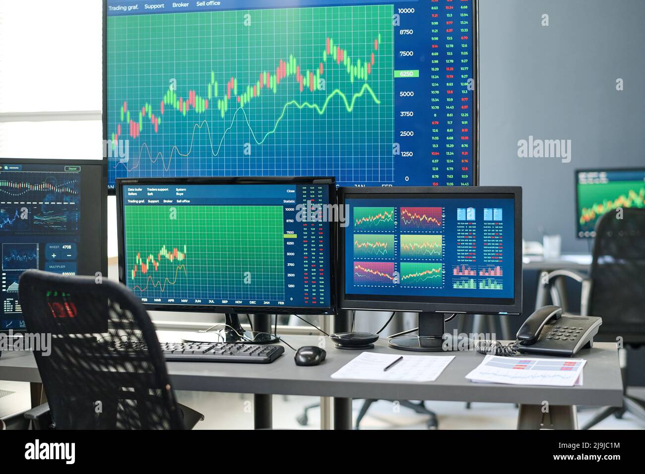 Horizontal no people shot of stock and currency trading agents ...