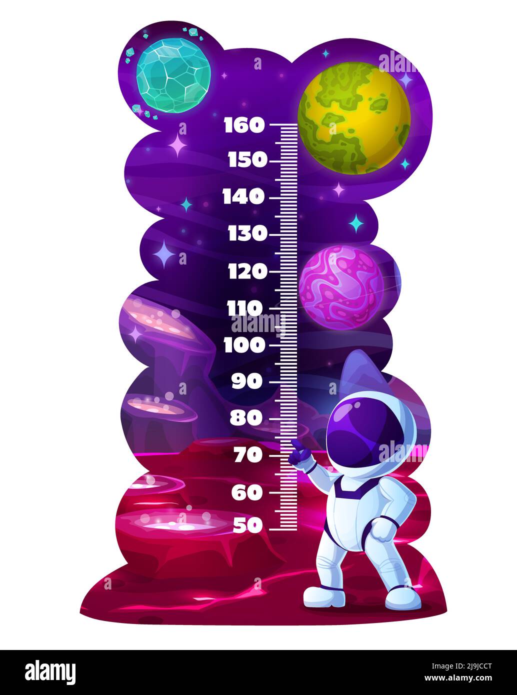Cartoon galaxy planets and astronaut vector kids height chart or growth ...