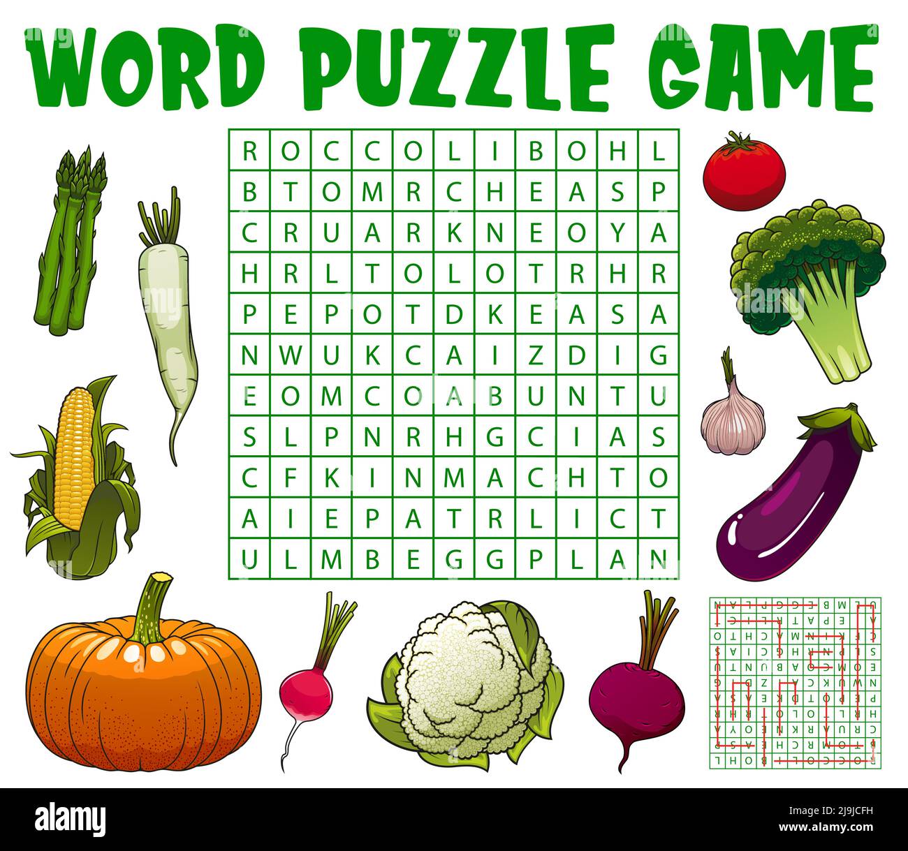Cartoon raw vegetables word search puzzle game worksheet, kids quiz ...