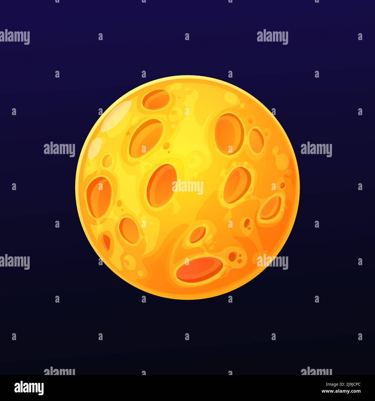 Cartoon yellow space planet with craters, vector Moon, galaxy globe ...