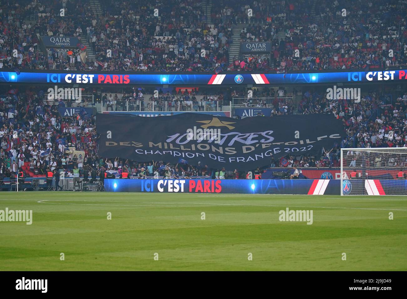 PARIS, FRANCE - MAY 21: Fans are waving the Flag celebrating the 10th ...