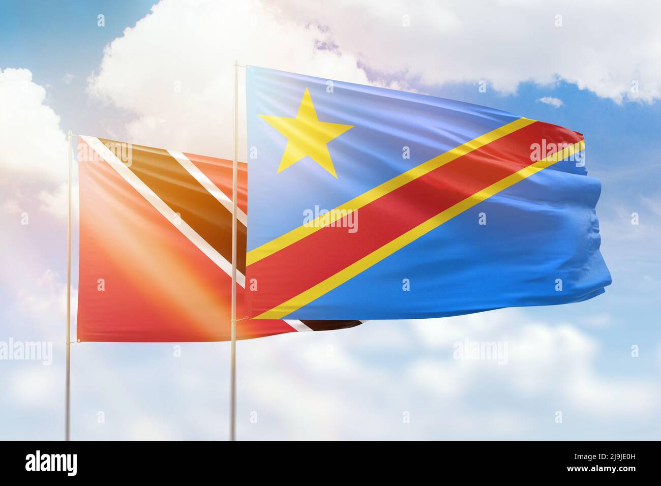 Sunny blue sky and flags of dr congo and trinidad and tobago Stock ...