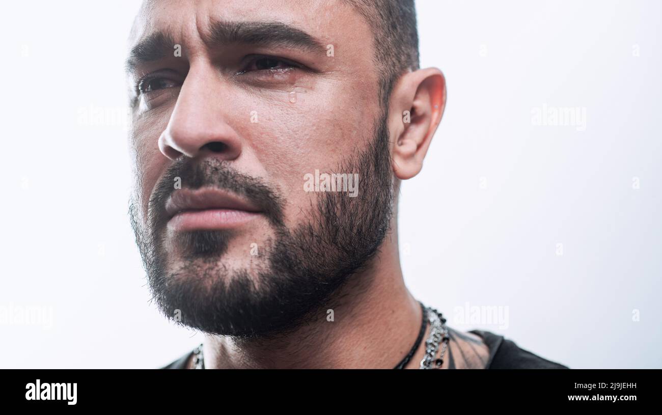 Feeling sad and crying. Sad man. Unhappy hispanic man with tears on sad ...