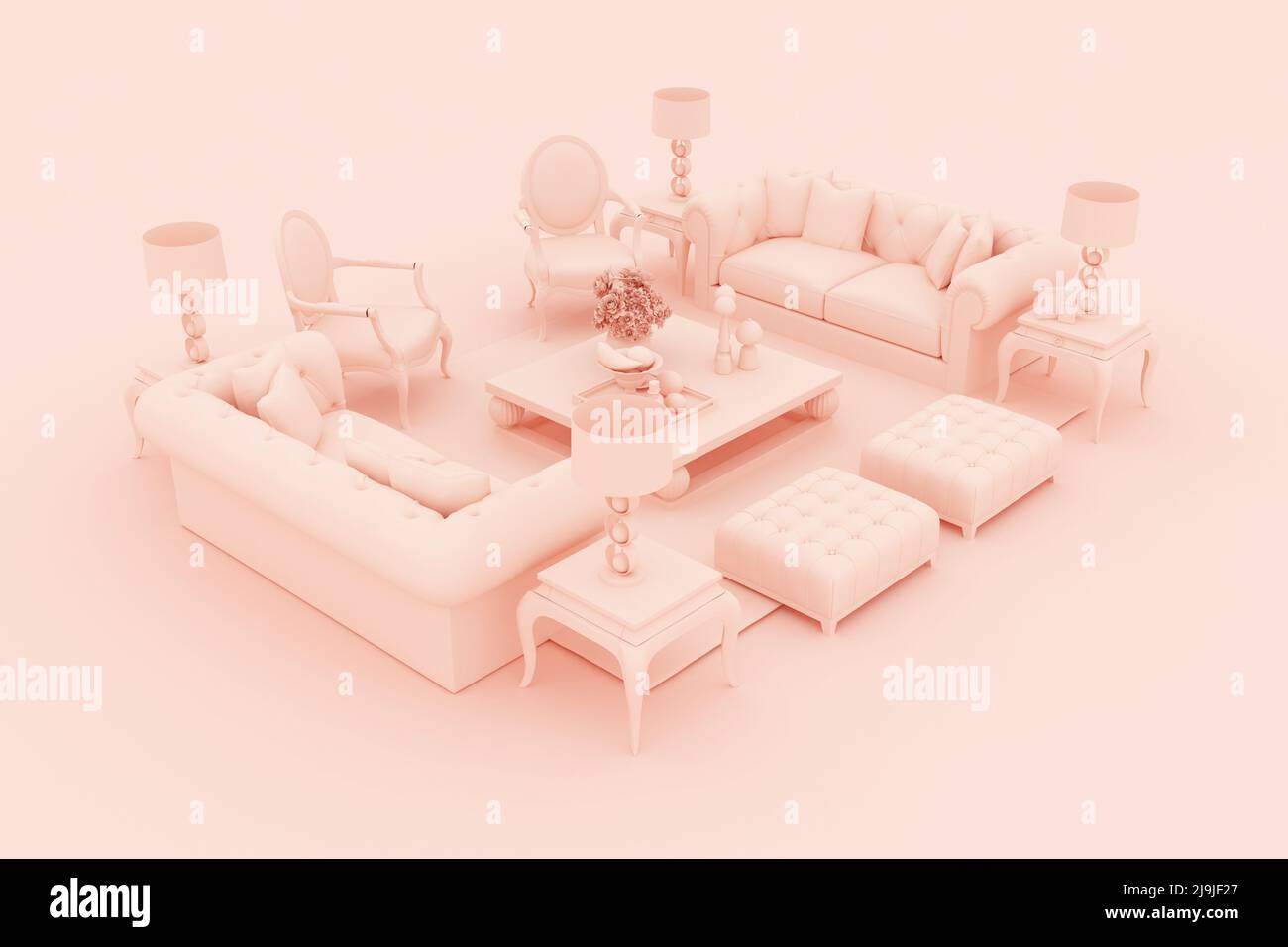 Light pink interior living room composed of sofa and table. Flat style ... Light pink interior living room composed of sofa and table. Flat style ...