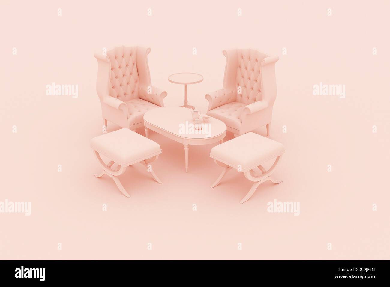 Light pink interior living room composed of sofa and table. Flat style ...