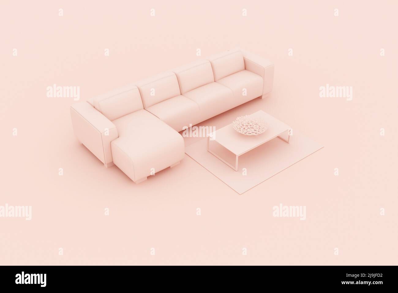 Light pink interior living room composed of sofa and table. Flat style ...