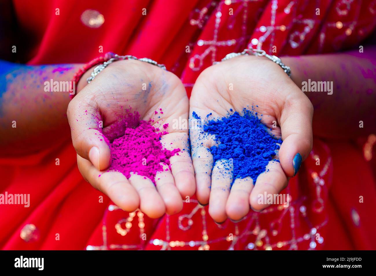 Holi Festival Of Colours. Portrait of happy indian girl in traditional ...