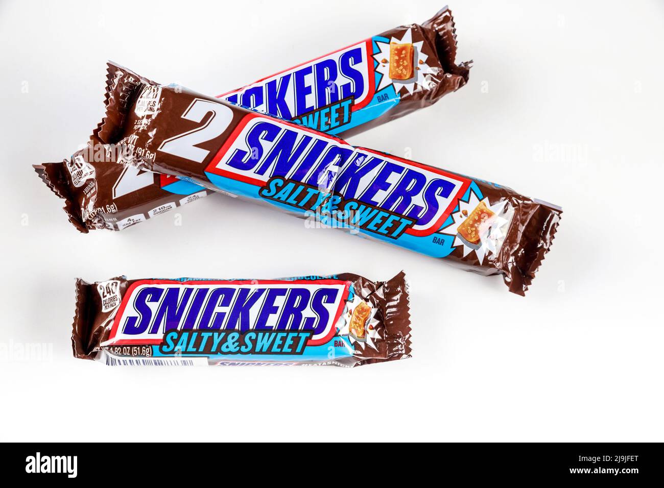 Salty and sweet Snickers bar with crunchy peanut and nougat covered in ...