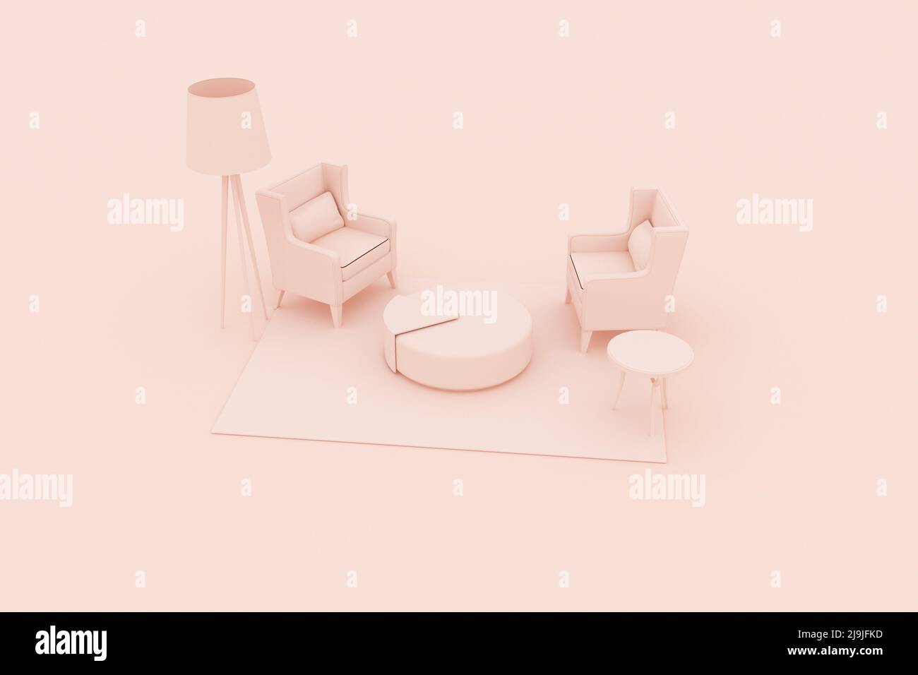 Light pink interior living room composed of sofa and table. Flat style ...