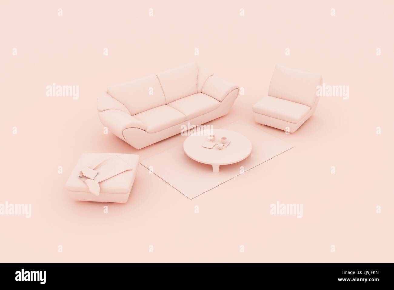 Light pink interior living room composed of sofa and table. Flat style ...