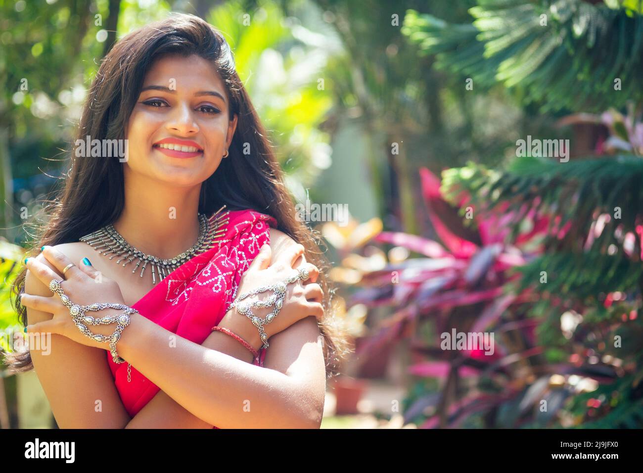 Portrait Of Attractive Indian Female Model In Vacation On Paradise
