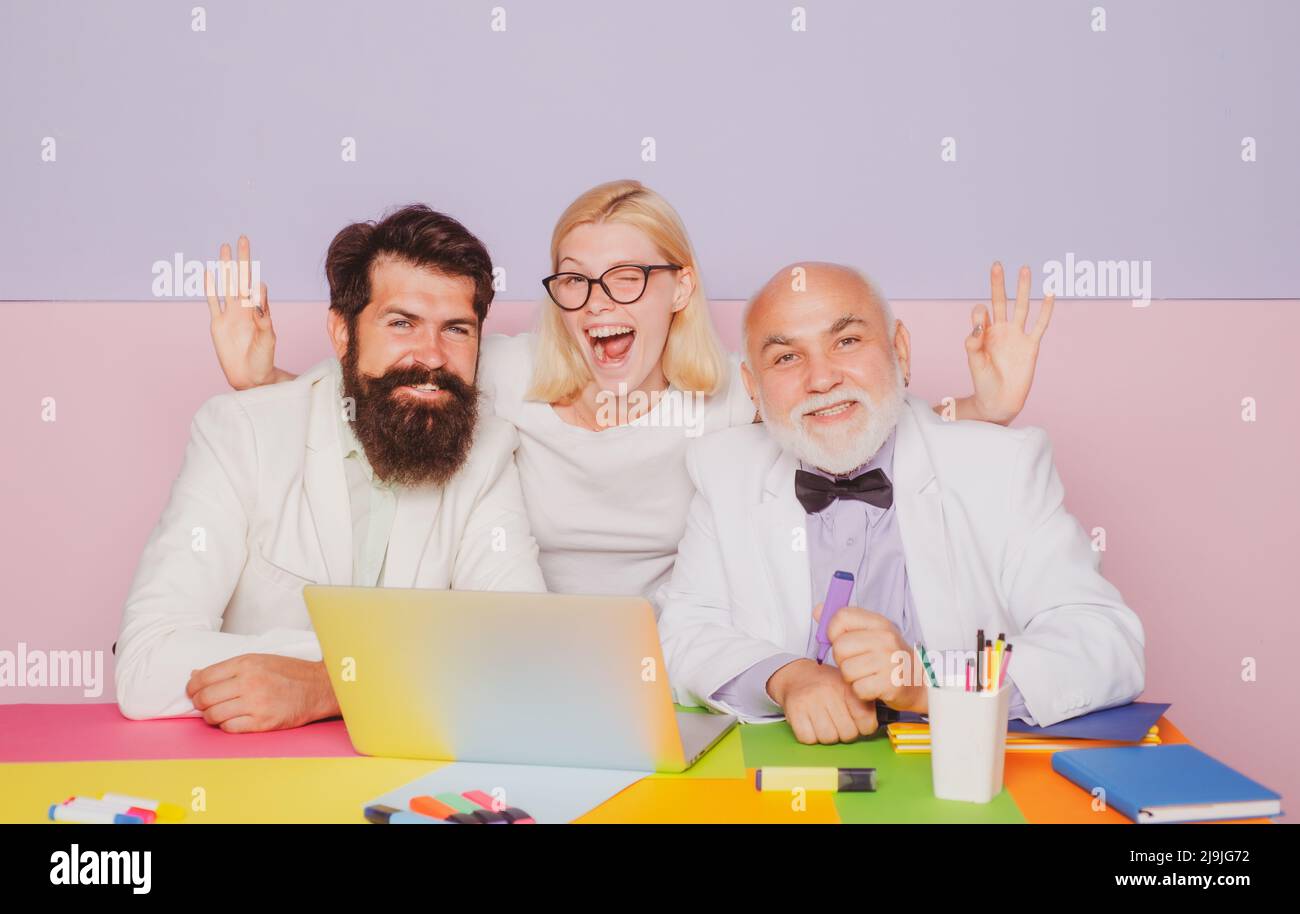 Business people meeting. Surprised business people working as a team at ...