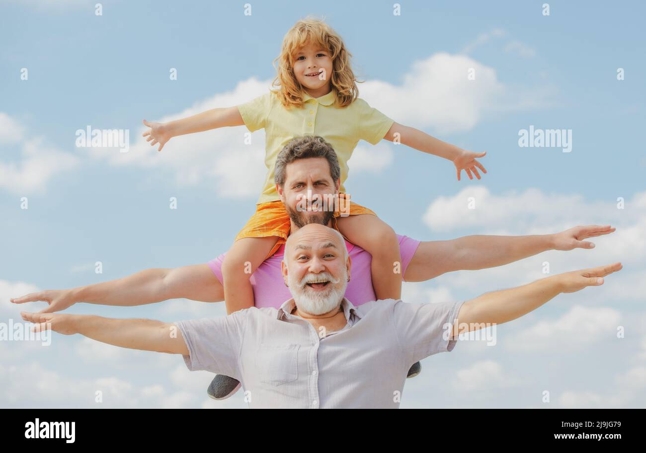 Fathers day. Family man different ages on weekend. Father and son with ...