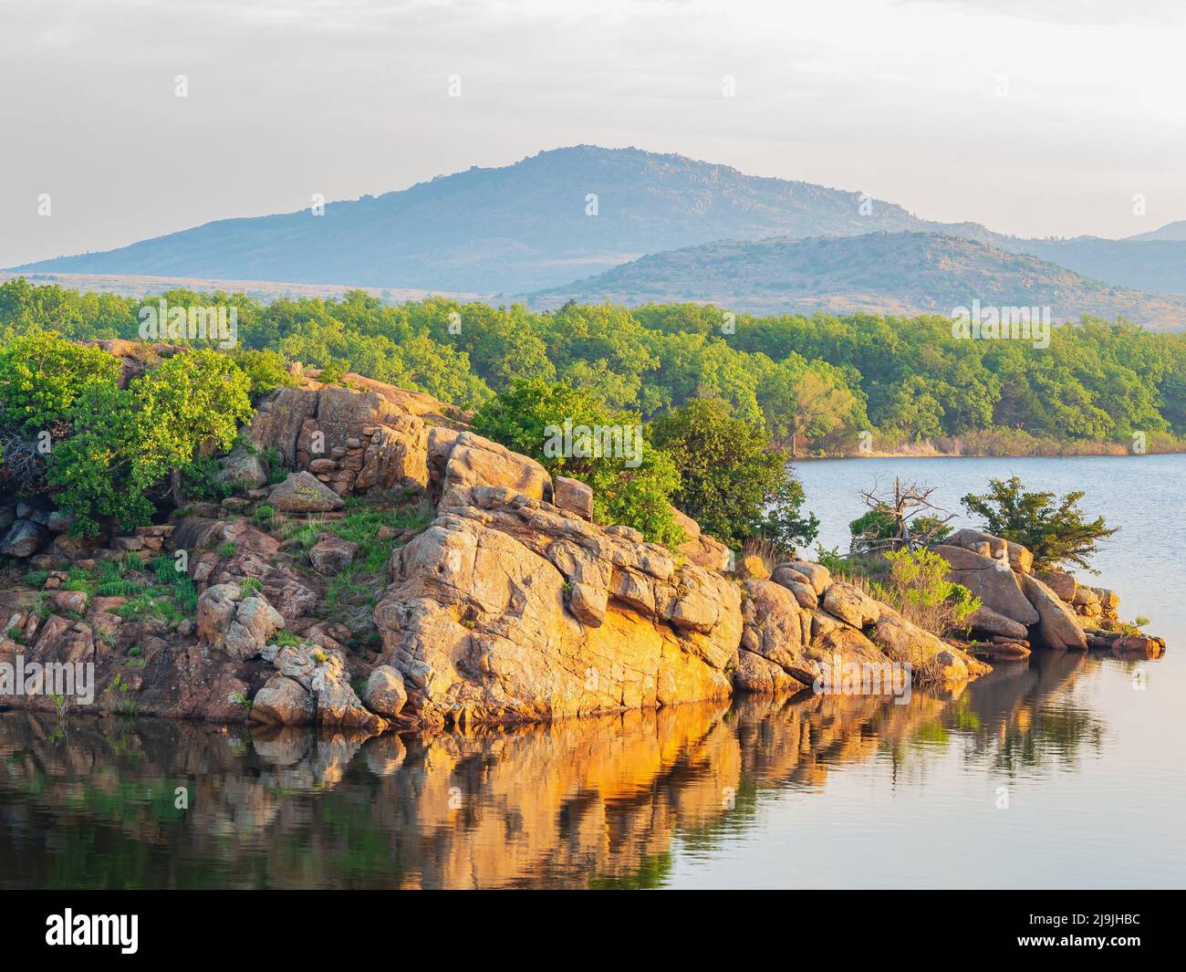 Sunny view of the landscape around Wichita Mountains Wildlife Refuge at ...