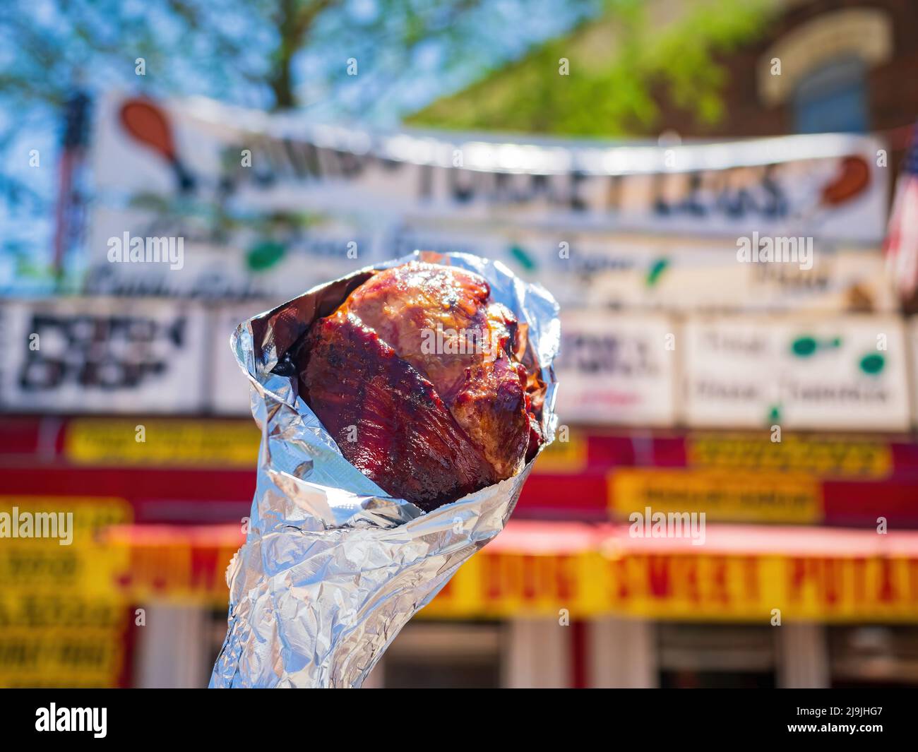 Close up shot of a giant turkey leg, bought in Downtown Edmond Art ...