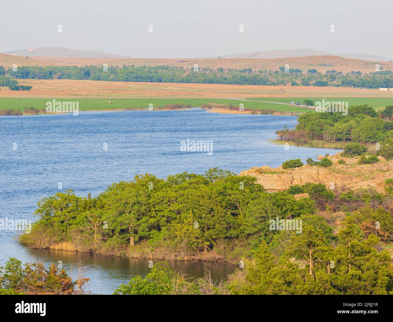 Sunny view of the landscape around Wichita Mountains Wildlife Refuge at ...