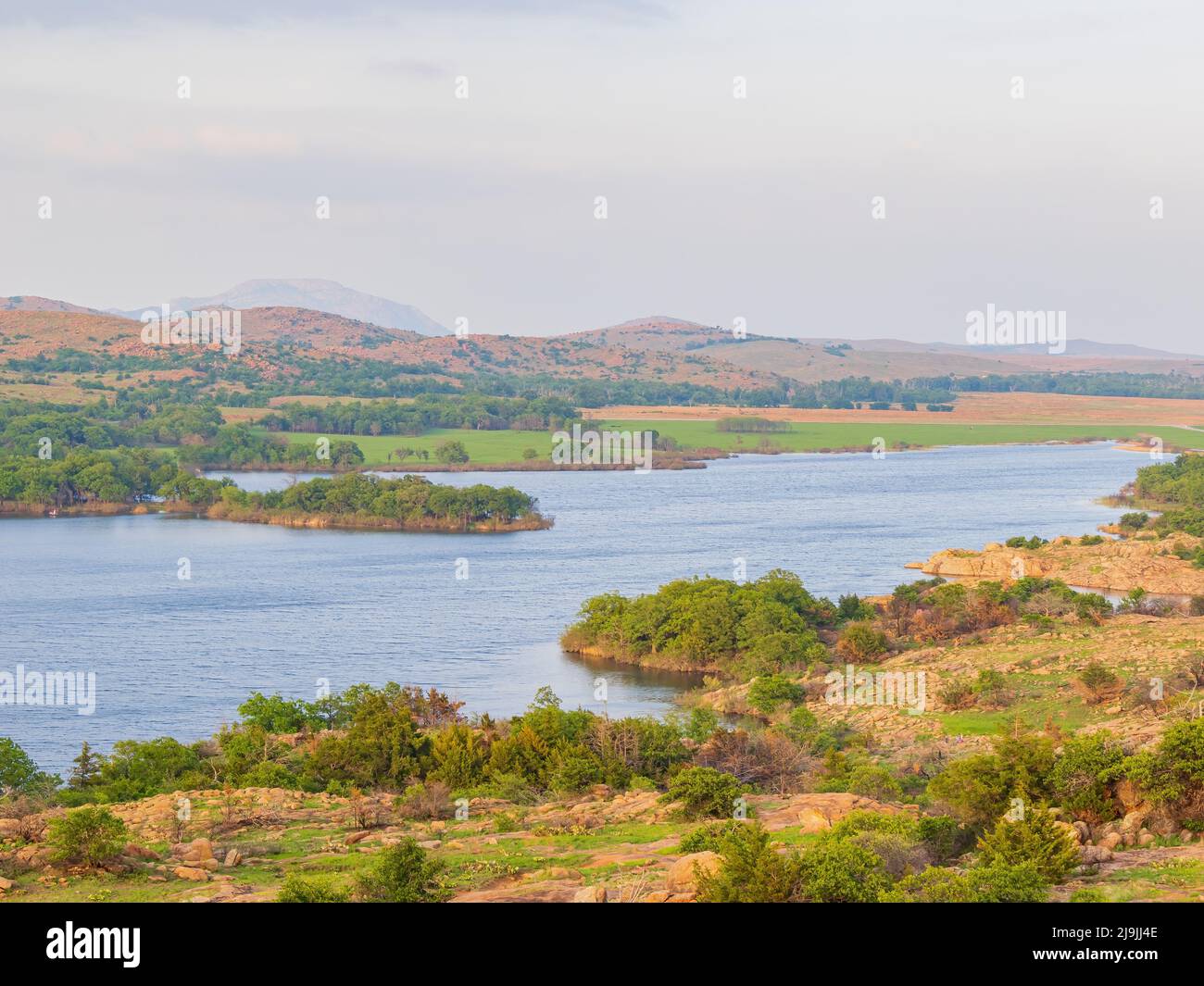 Sunny view of the landscape around Wichita Mountains Wildlife Refuge at ...