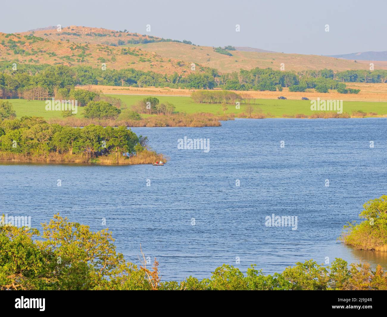 Sunny view of the landscape around Wichita Mountains Wildlife Refuge at ...