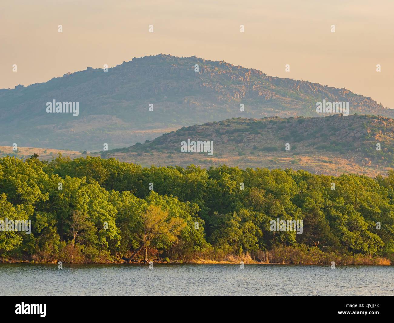 Sunny view of the landscape around Wichita Mountains Wildlife Refuge at ...
