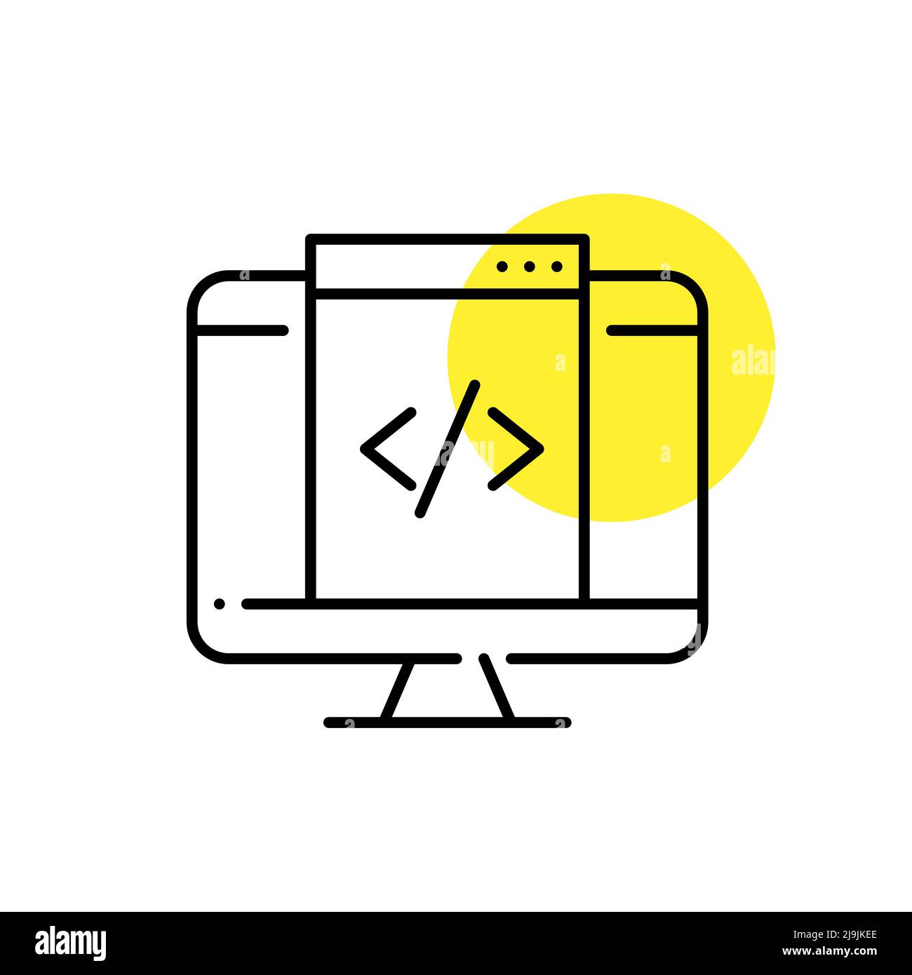 Html web page coding on computer monitor. Pixel perfect, editable stroke line art icon Stock ...