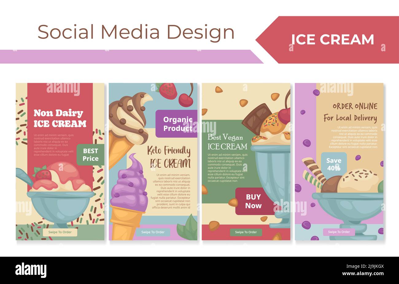 Social media design set with ice cream promo Stock Vector Image & Art ...