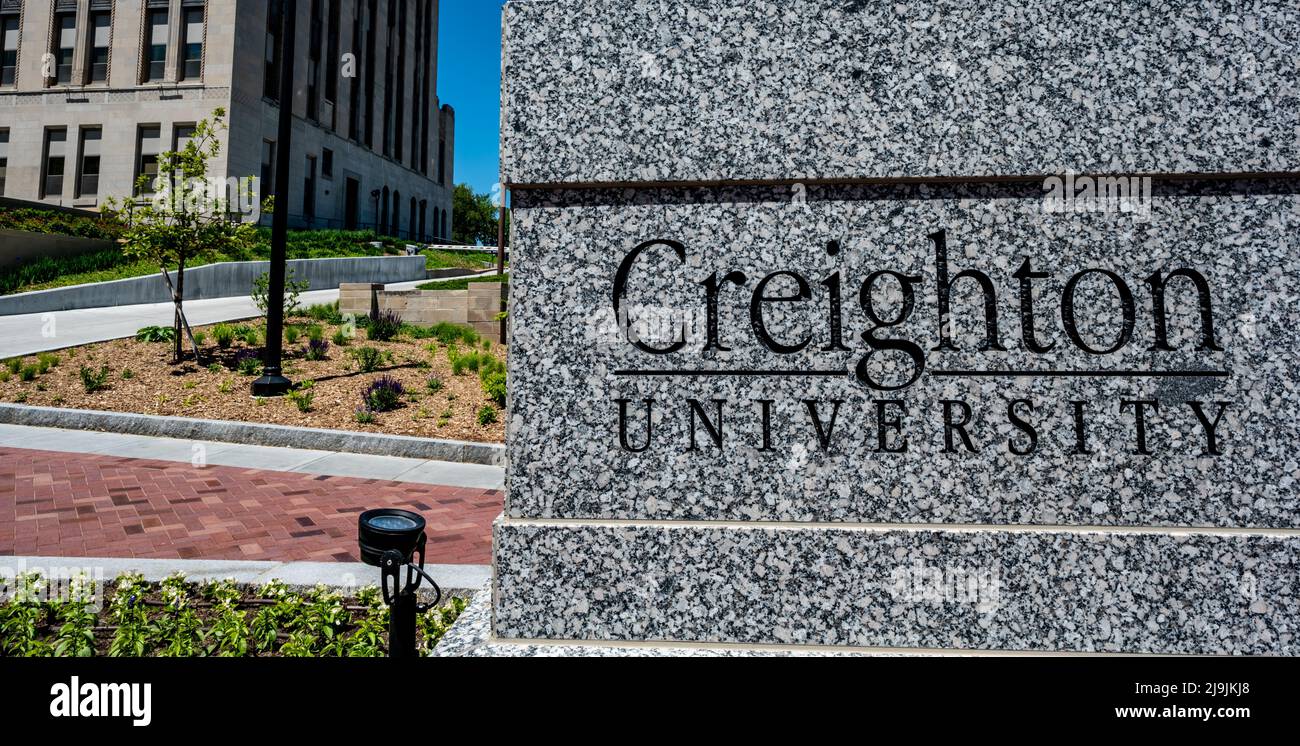 Omaha, Nebraska, US - 5.2022 - Entrance sign to Creighton University ...