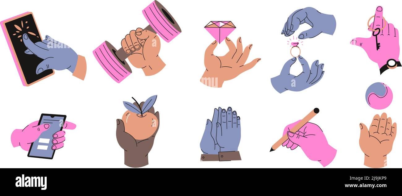 Hand gestures, touch smartphone holding pen set Stock Vector Image ...