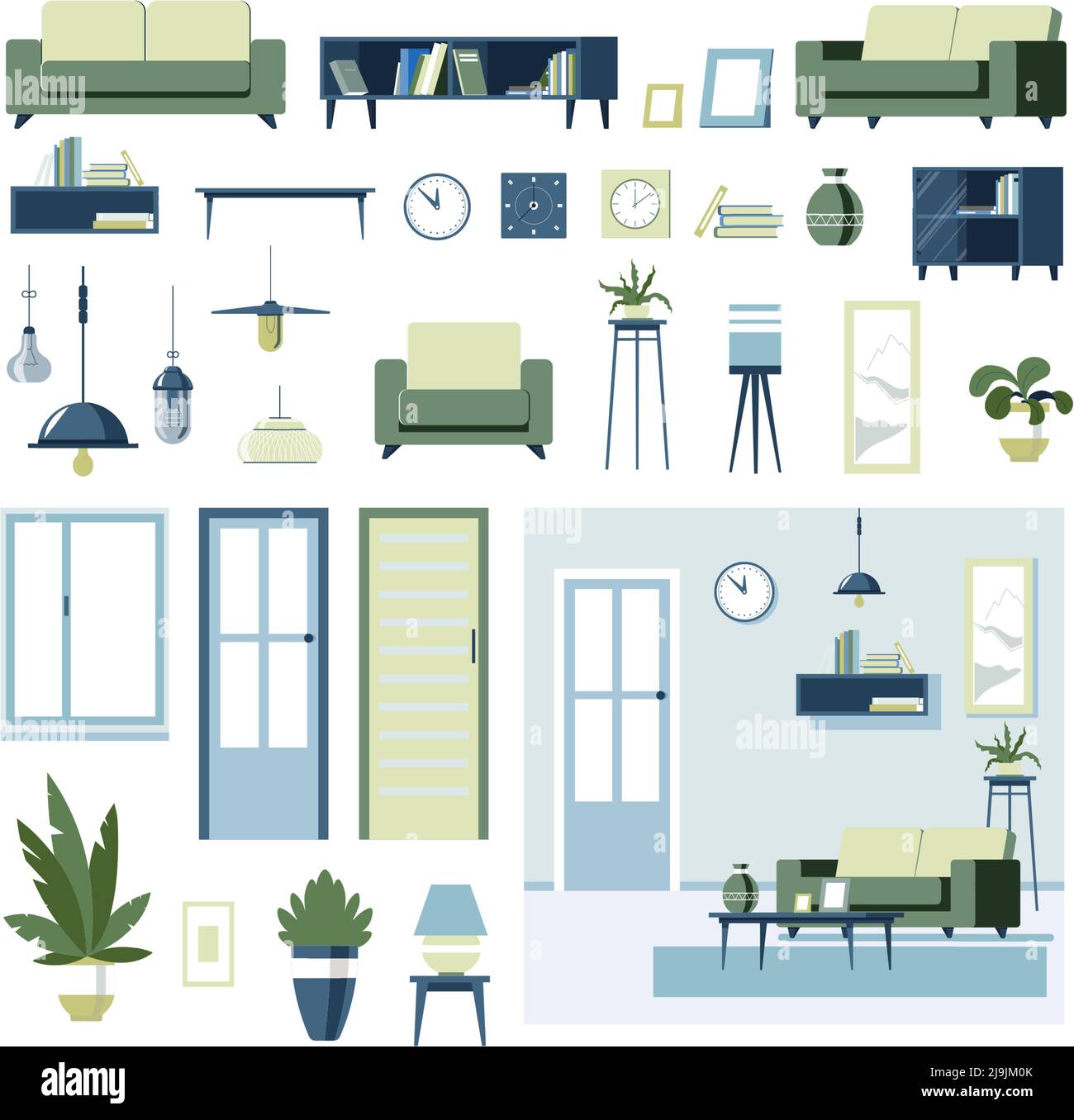 Interior design, furniture and accessories decor Stock Vector Image ...