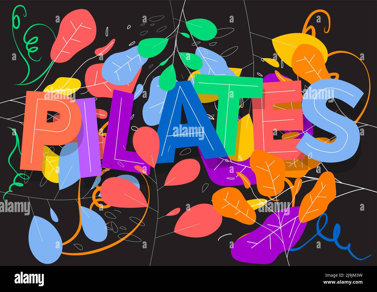 Pilates. Word written with Children's font in cartoon style Stock ...