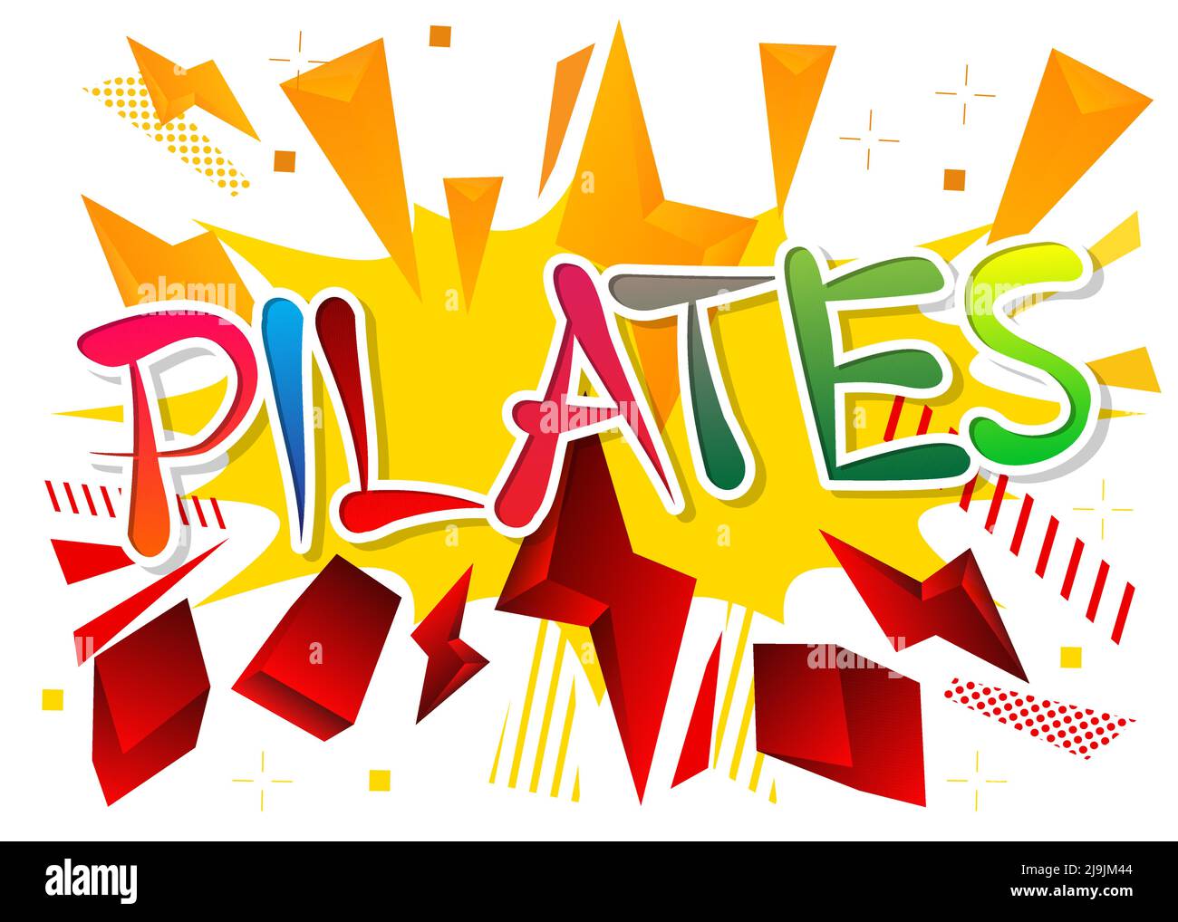 Pilates. Word written with Children's font in cartoon style Stock ...